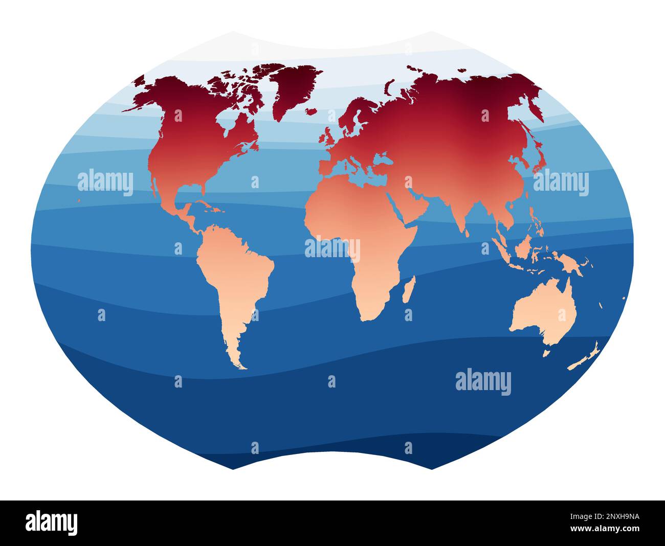 World Map Vector. Ginzburg VI projection. World in red-orange gradient ...