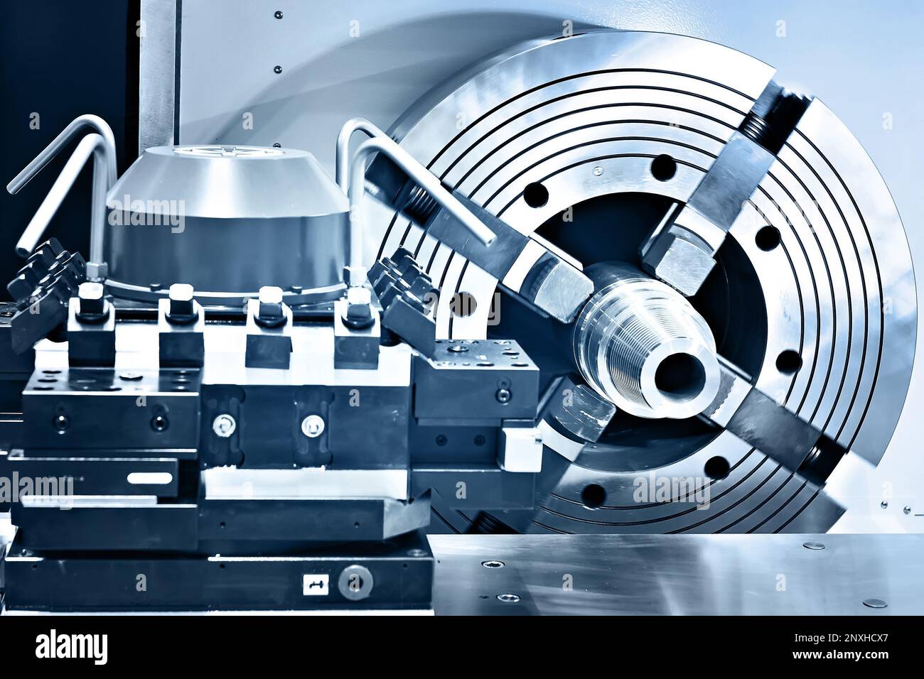 Lathe clamping spindle metal work Stock Photo - Alamy