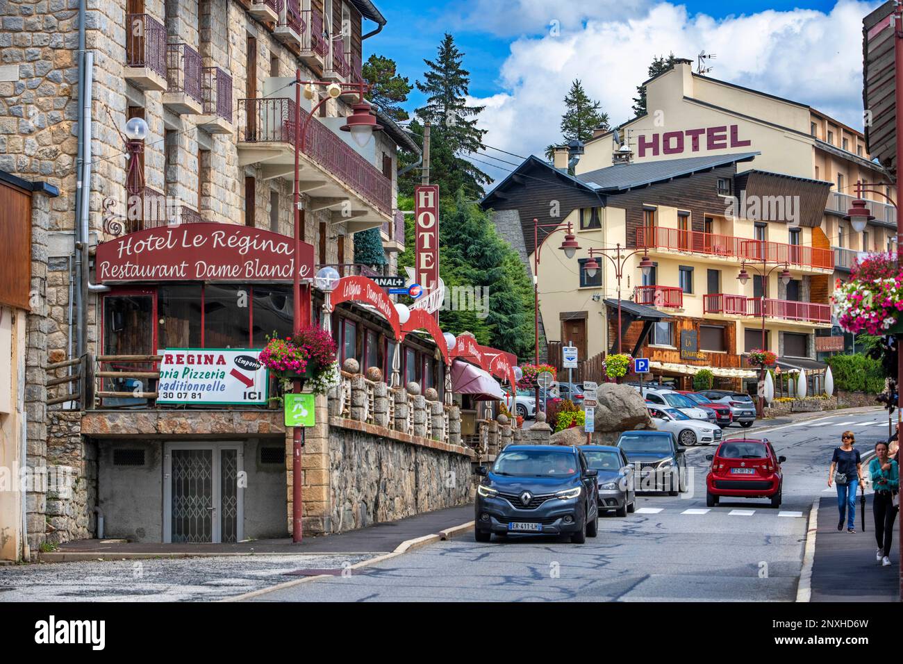 City center of french winter sport town Font Romeu village in the ...