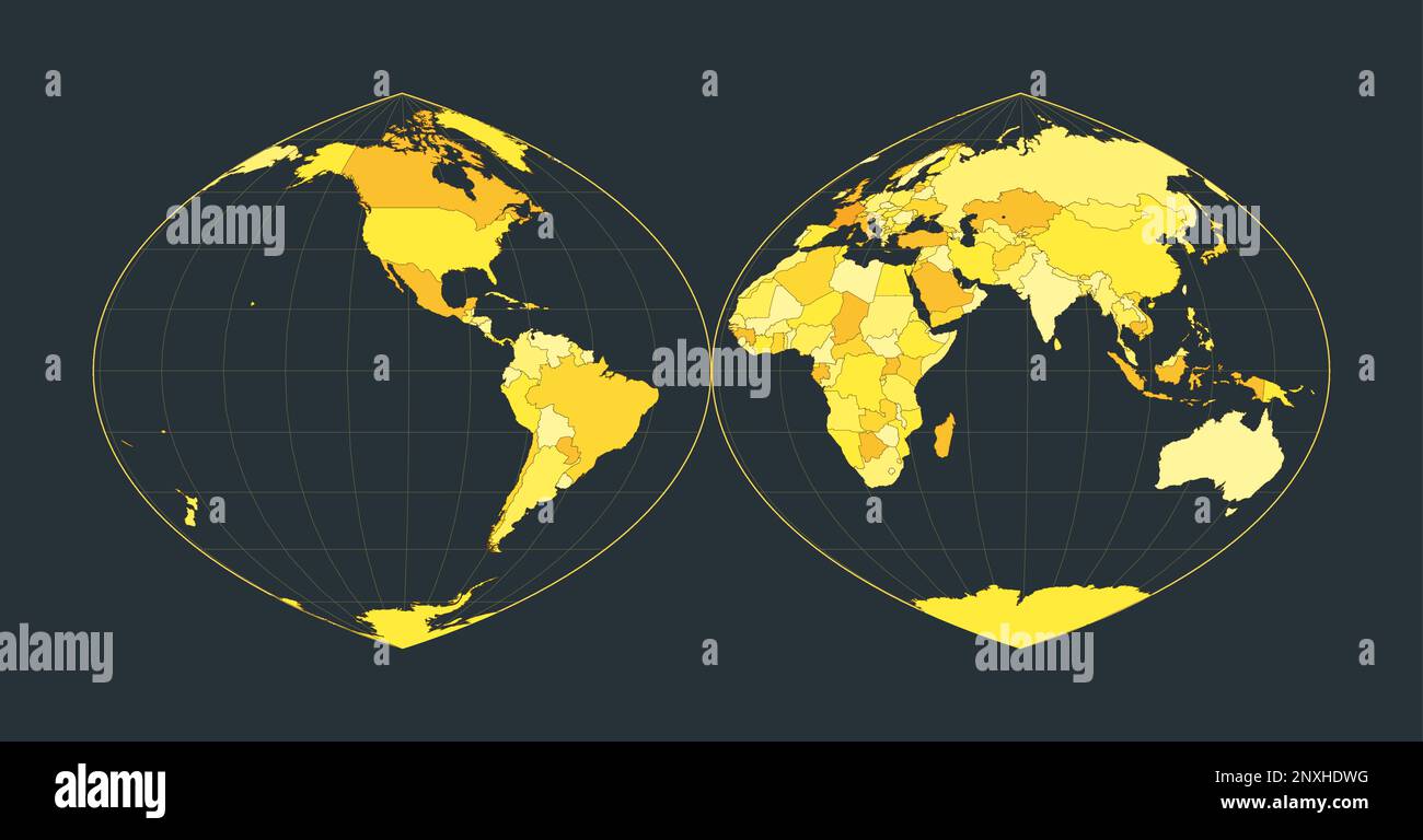World Map. Quartic authalic projection interrupted into two hemispheres ...