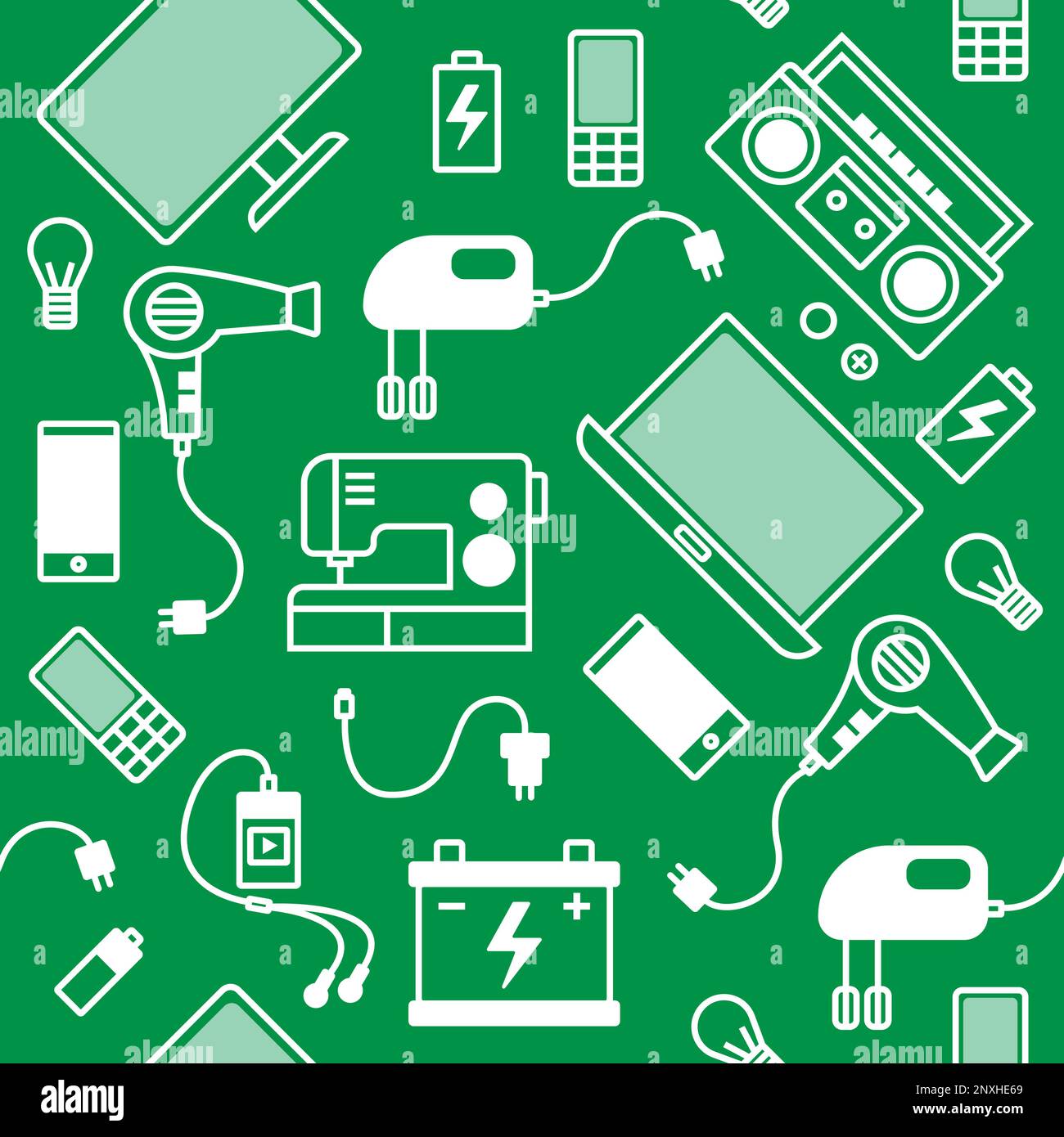 Seamless pattern with electrical devices. E-waste recycling background ...