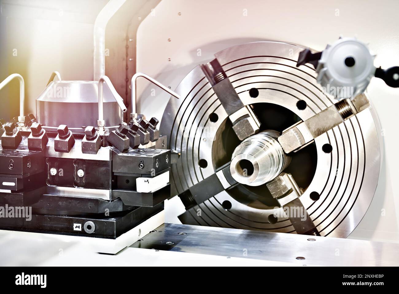 Lathe clamping spindle metal work Stock Photo - Alamy
