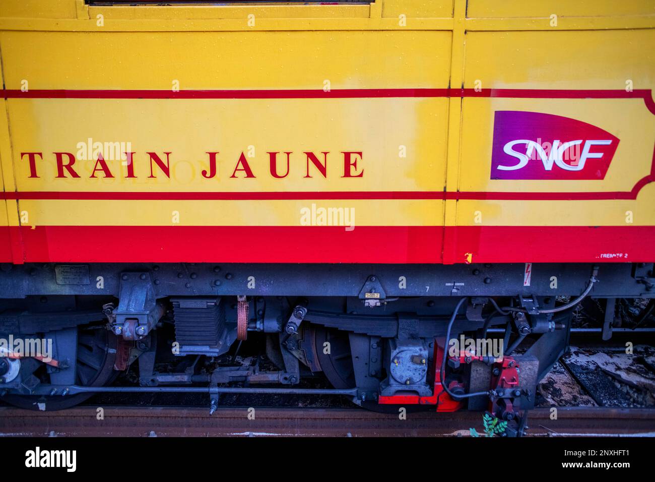 Vilafranca de Conflent train station. The Yellow Train or Train Jaune ...