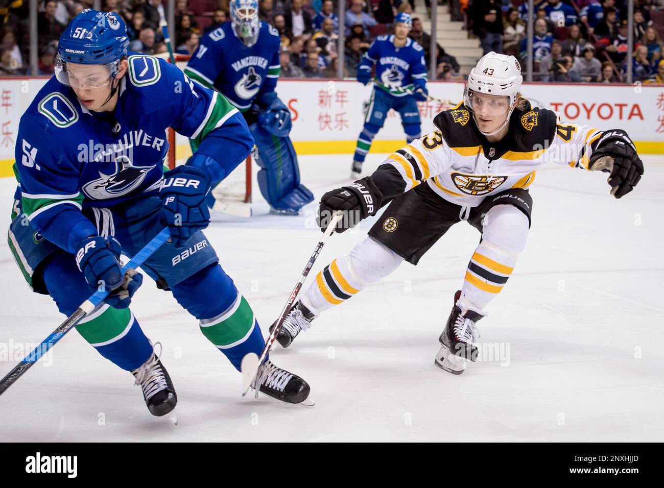 February 17, 2018: Bruins center Danton Heinen (43) in game action ...
