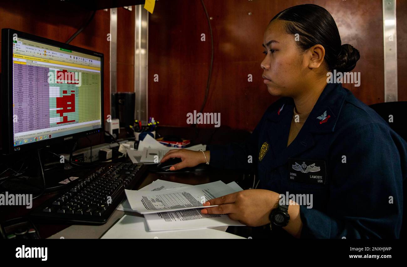 230123-N-XK047-2038 Master-at-Arms 2nd Class Donna Lamoste updates the ...
