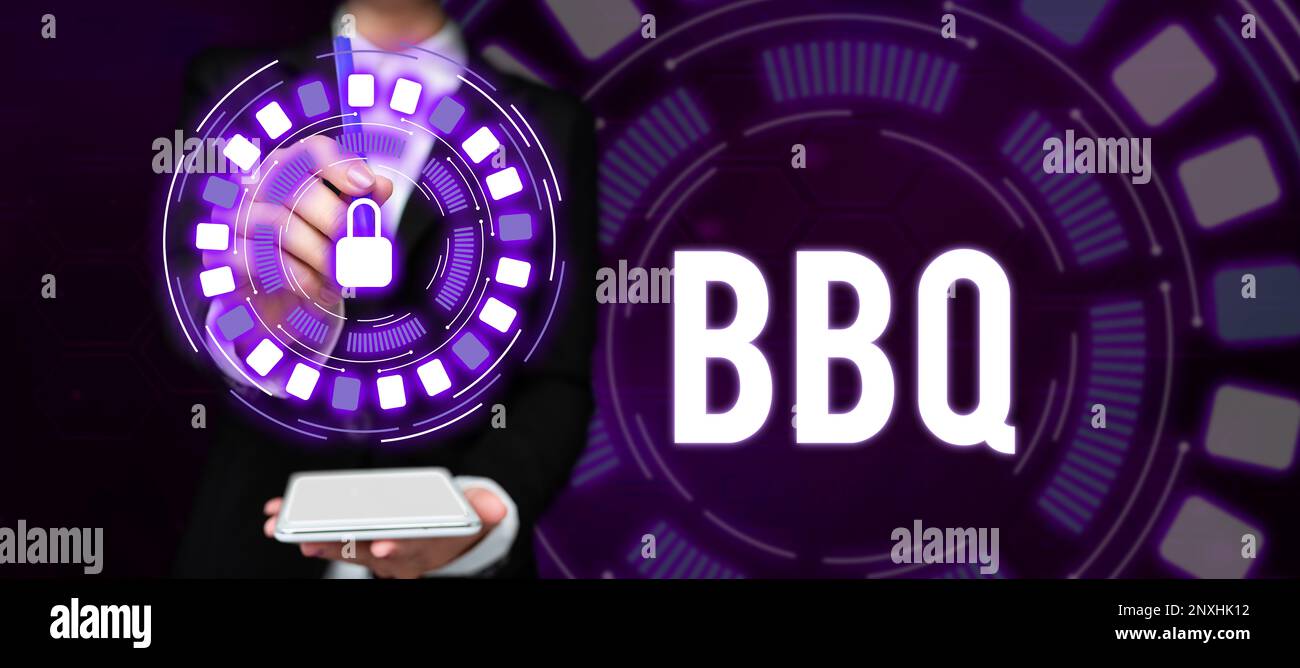 Sign displaying Bbq. Internet Concept usually done outdoors by smoking meat over wood or ...