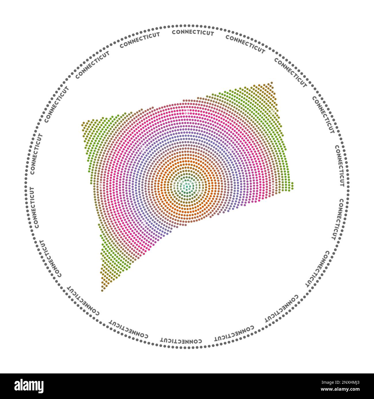 Connecticut round logo. Digital style shape of Connecticut in dotted ...