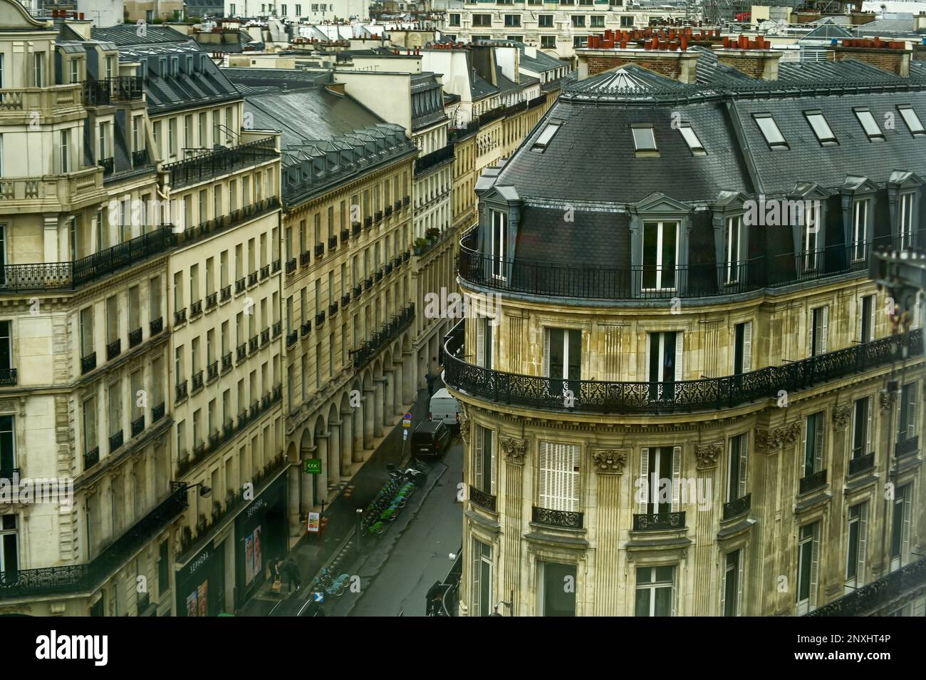 Paris, France, June 2022. View from above through a stained glass ...