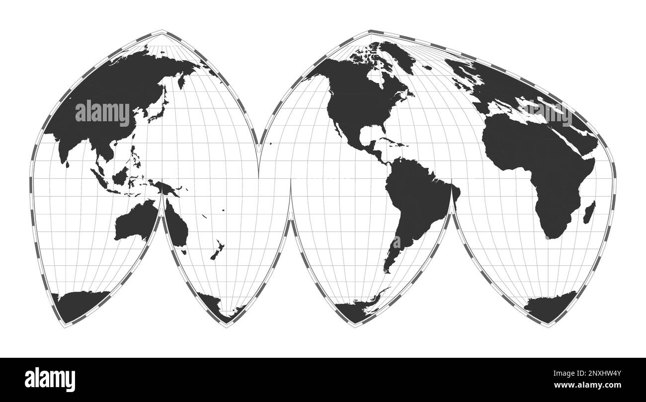 Vector world map. Boggs's interrupted eumorphic projection. Plain world ...