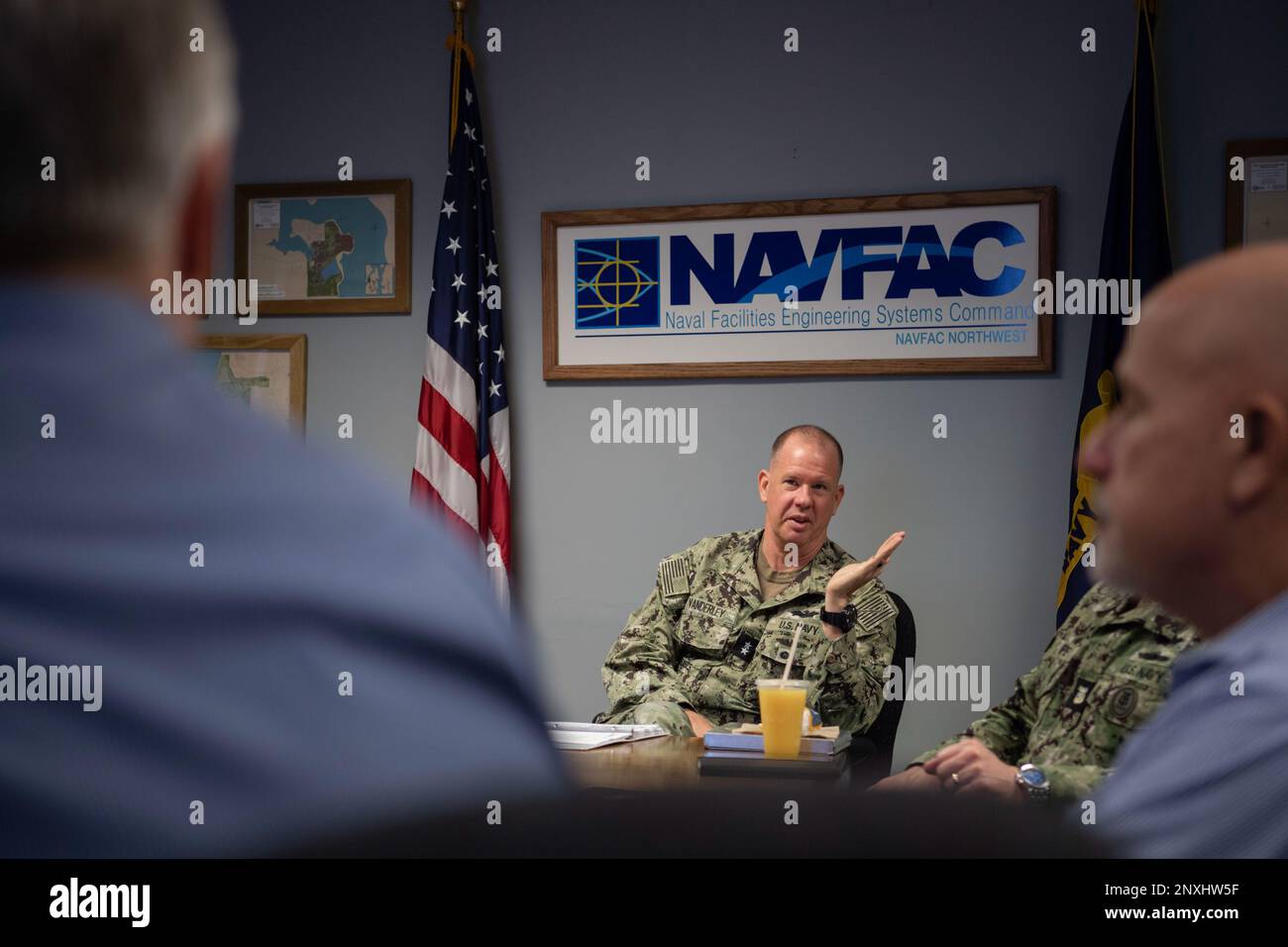 Rear Adm. Dean VanderLey, commander, Naval Facilities Engineering Systems Command meets with ...