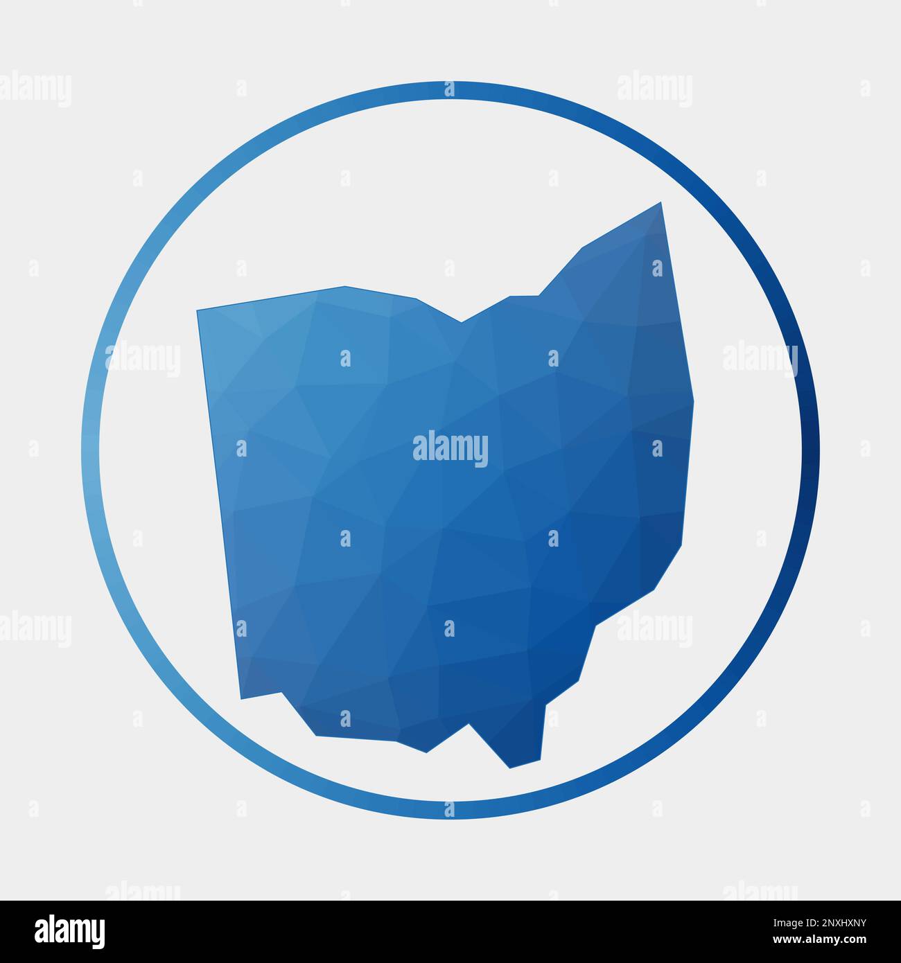 Ohio icon. Polygonal map of the US state in gradient ring. Round low ...