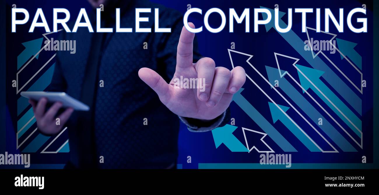 Hand writing sign Parallel Computing. Business idea simultaneous calculation by means of ...