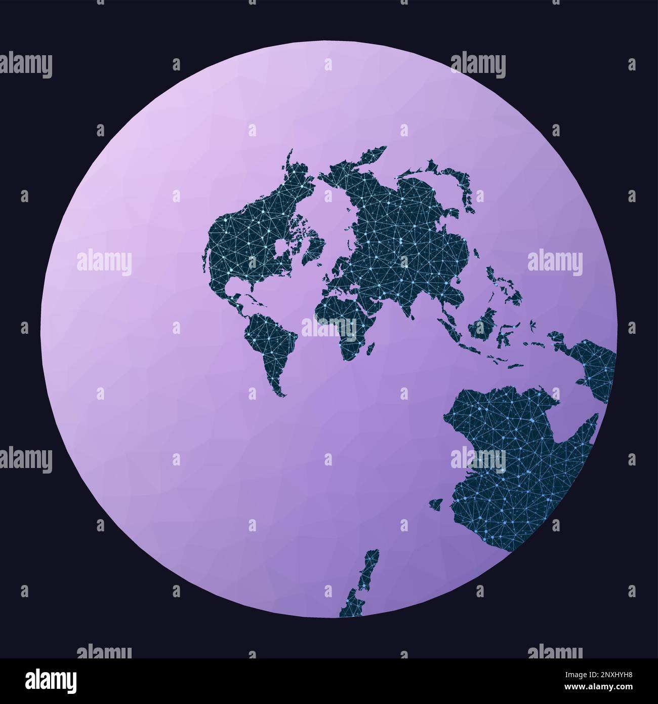 World Map Graph Stereographic World Network Map Wired Globe In Stereographic Projection On