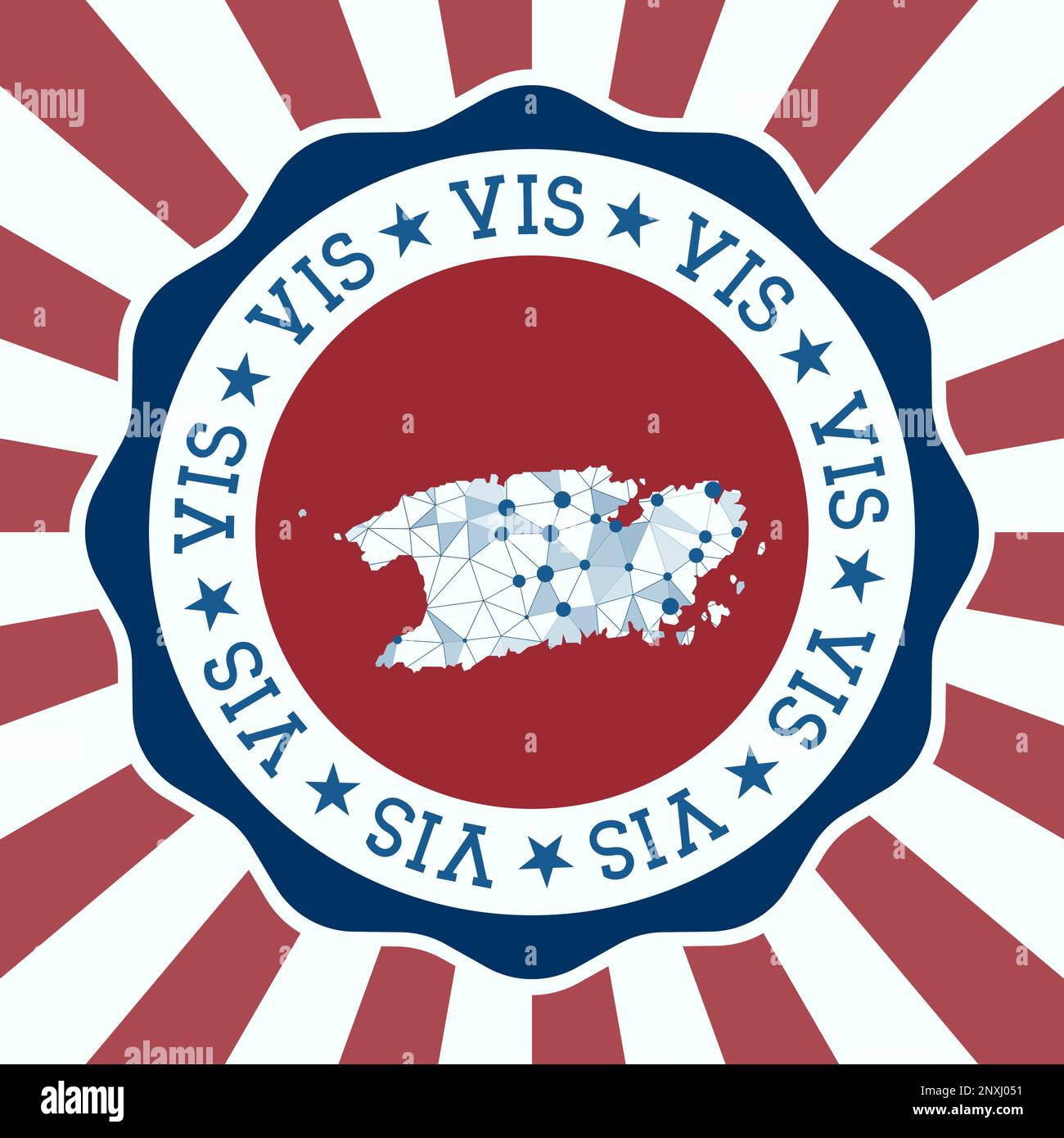 Vis Badge. Round logo of island with triangular mesh map and radial ...