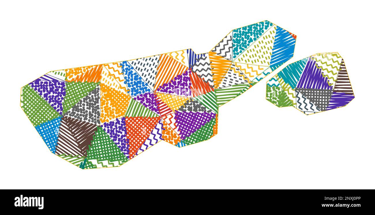 Kid style map of Madre de Dios Island. Hand drawn polygons in the shape ...