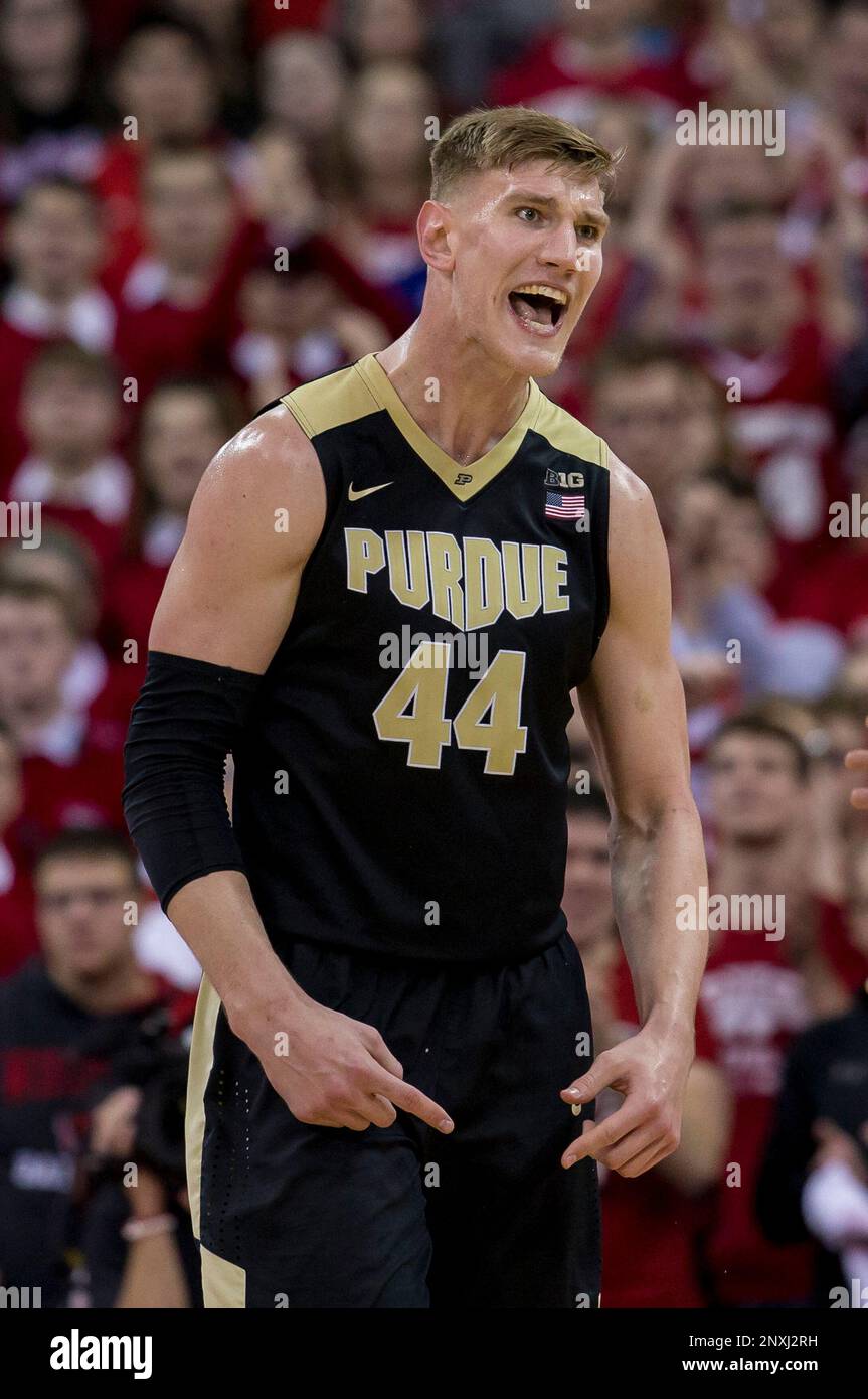 February 15, 2018: Purdue Boilermakers center Isaac Haas #44 shows some ...