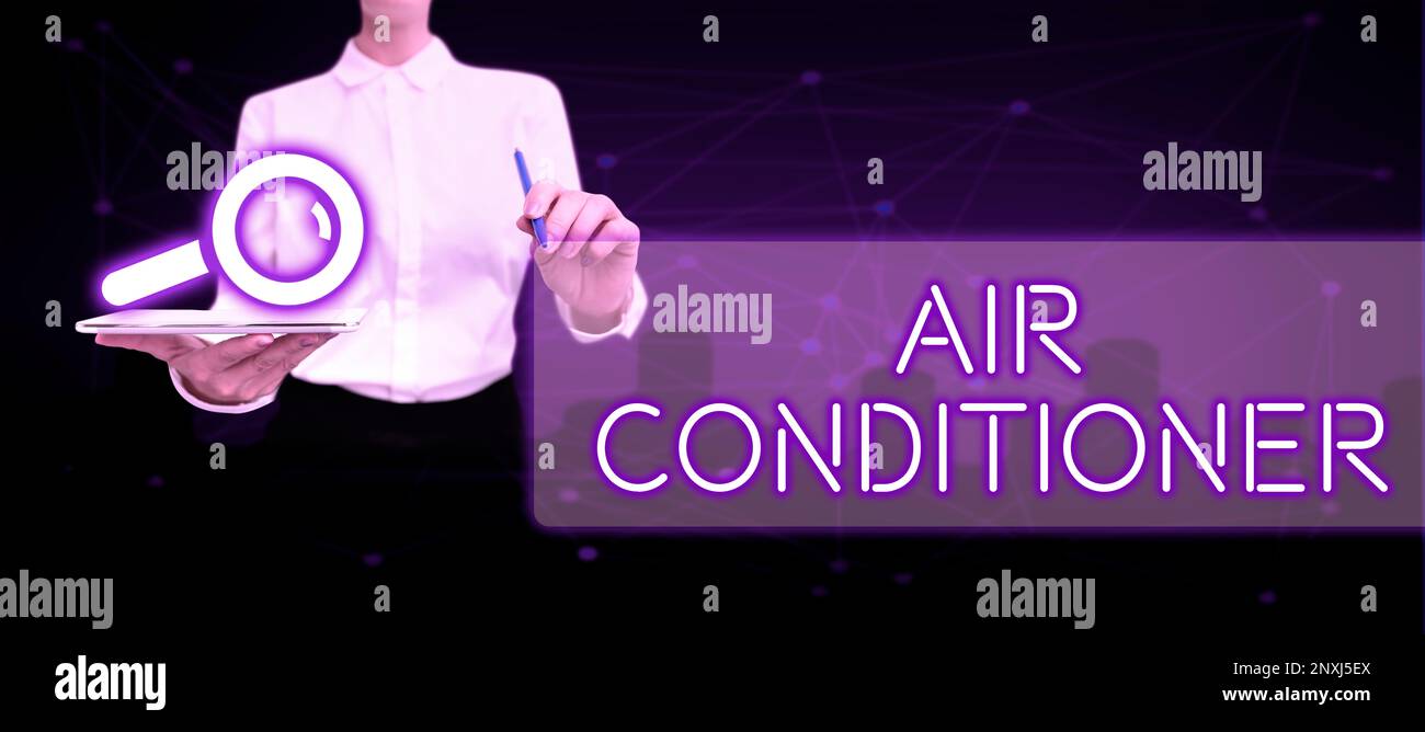 Text sign showing Air Conditioner. Business idea apparatus for washing ...