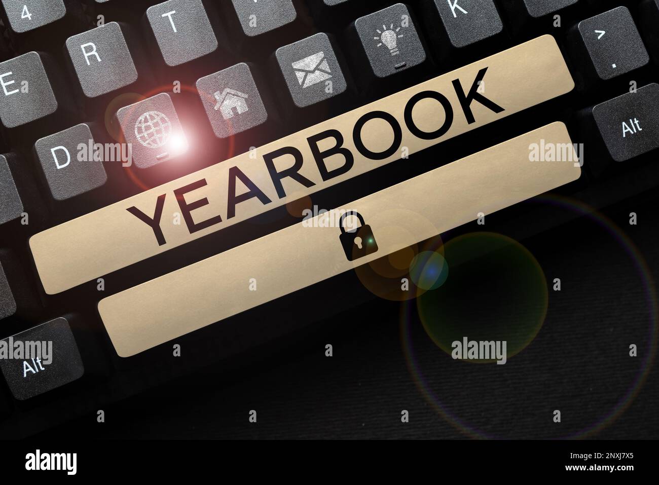 Handwriting text Yearbook. Word Written on publication compiled by ...