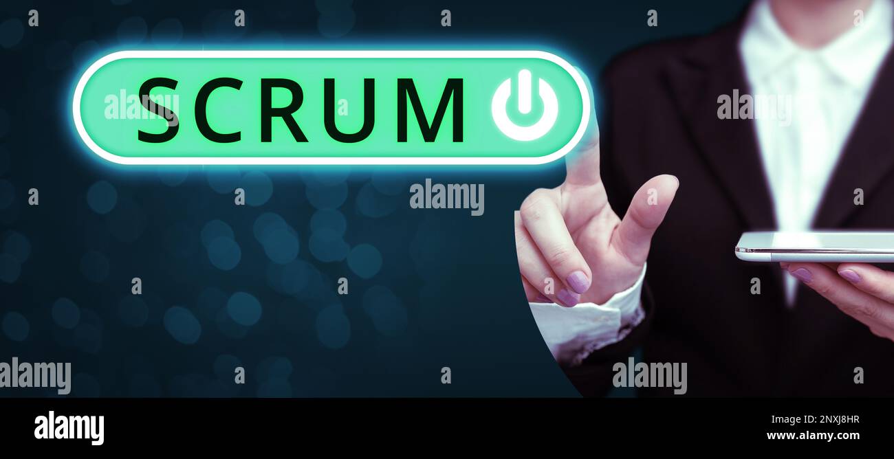 Hand writing sign Scrum. Concept meaning handwriting as distinct from print written characters ...