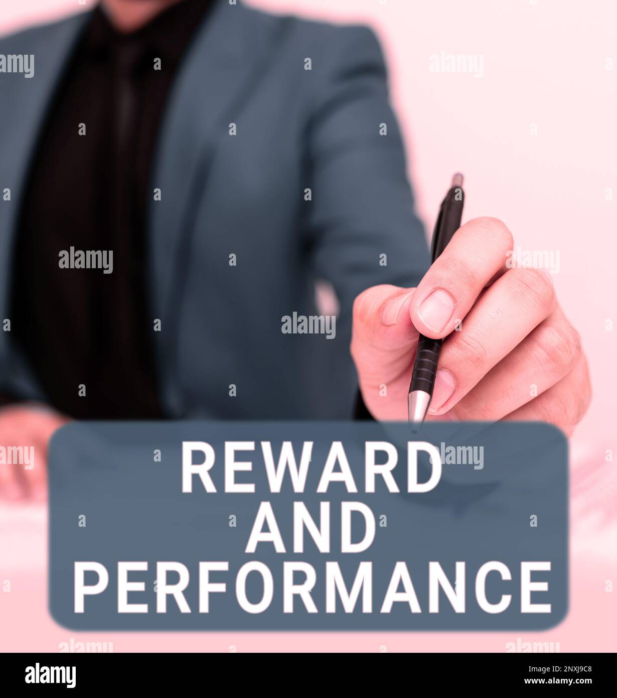 Hand writing sign Reward And Performance. Business concept Given in ...