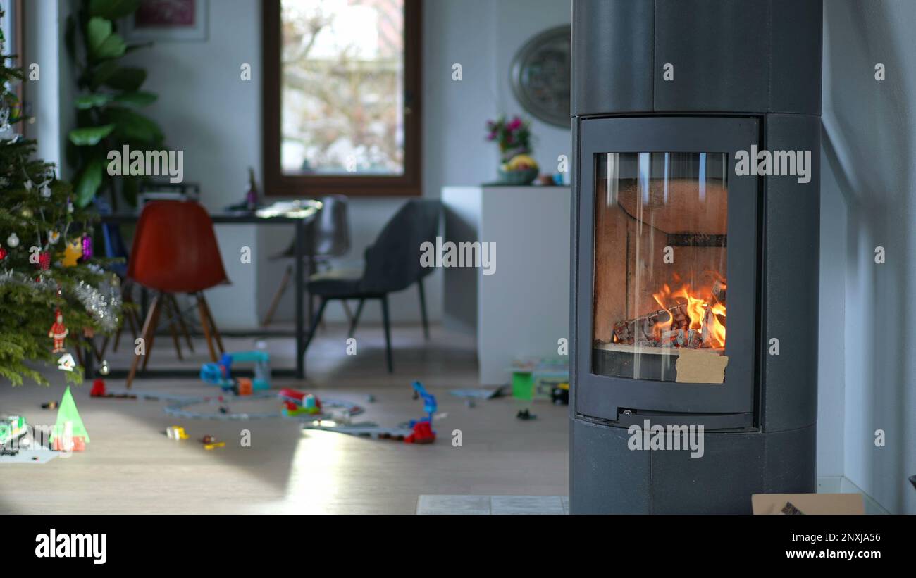 Cozy house chimney fire place fire burning in a modern interior Stock ...