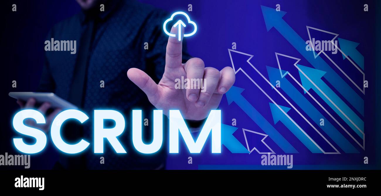 Conceptual display Scrum. Internet Concept handwriting as distinct from print written characters ...