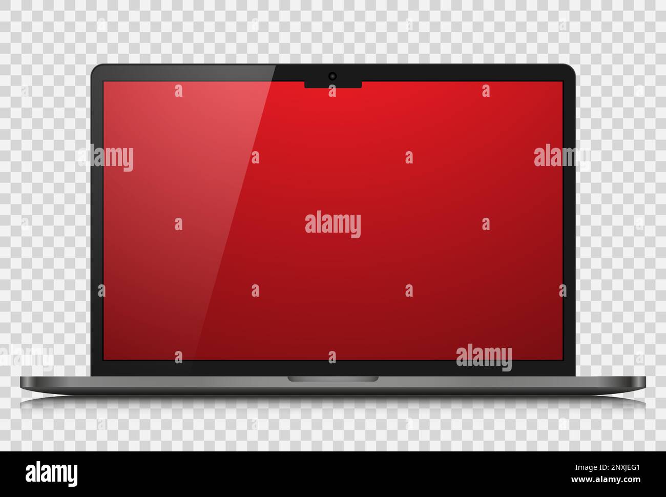 A realistic laptop with a red gradient screen and reflection on a ...