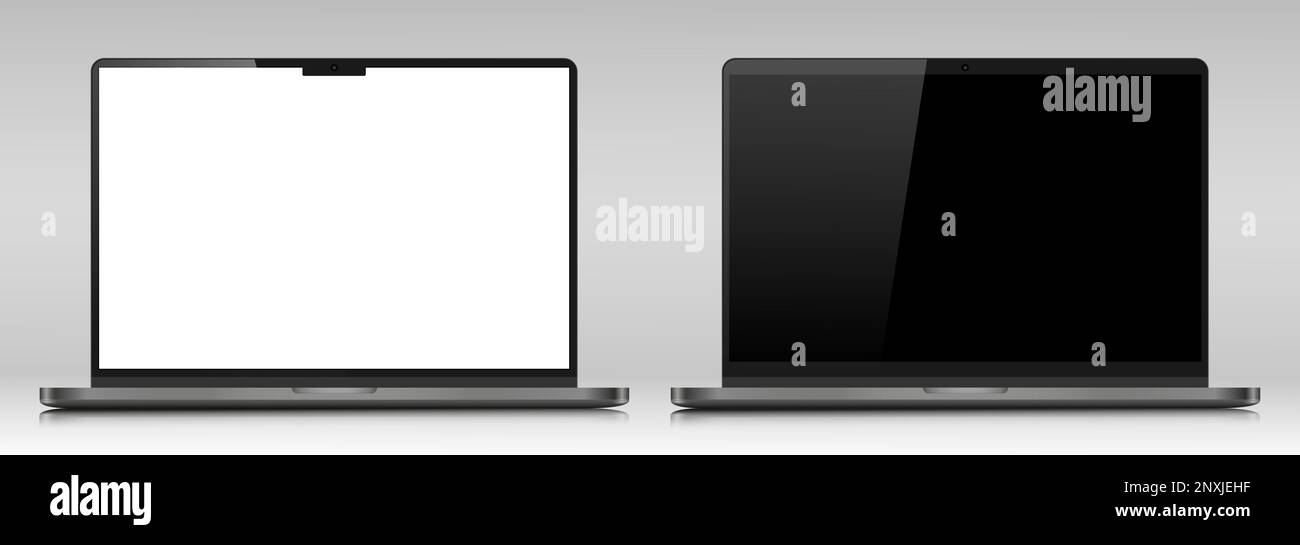 Mock-ups of laptops in a metal case with black and white screens Stock ...