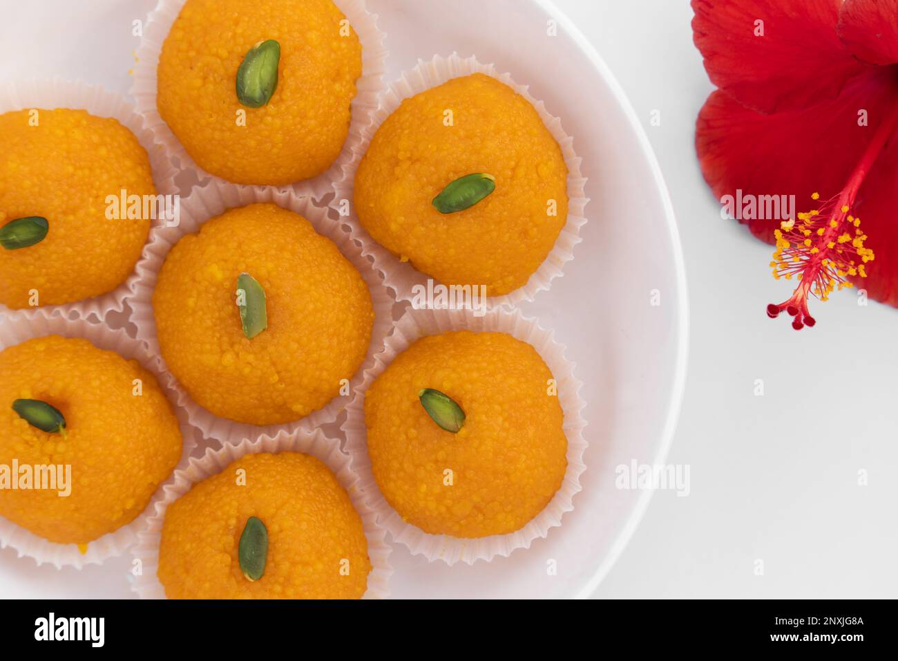 Indian Mithai Motichoor Boondi Laddu Made Of Gram Flour Besan In Desi ...