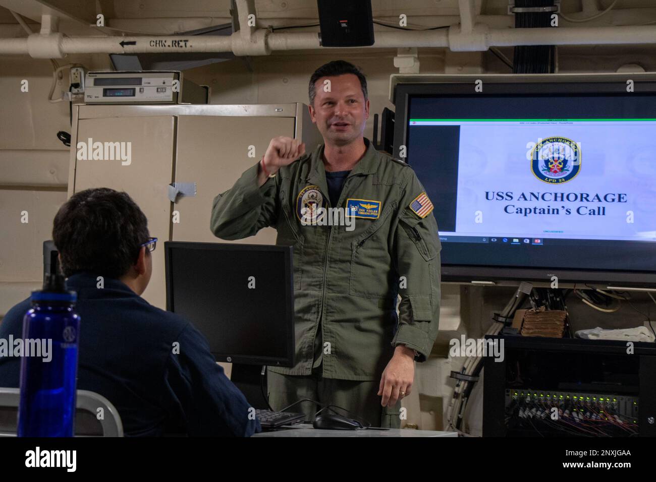 SINGAPORE (Feb. 15, 2023) – Capt. Daniel Keeler, commanding officer of amphibious transport dock ...