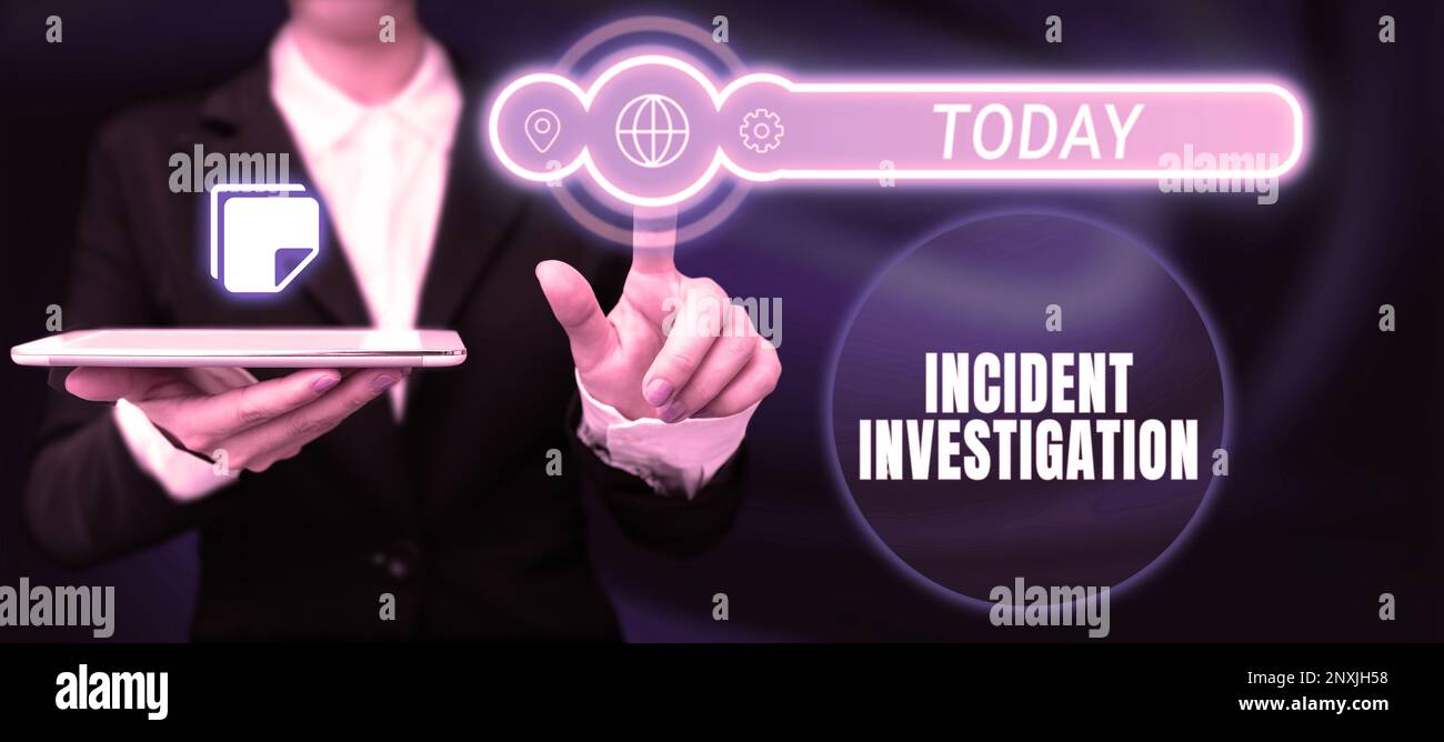 Text caption presenting Incident Investigation. Conceptual photo responsible for the integrity ...