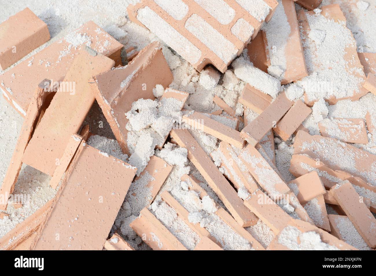 Debris of a destroyed building stones on the construction site Stock ...
