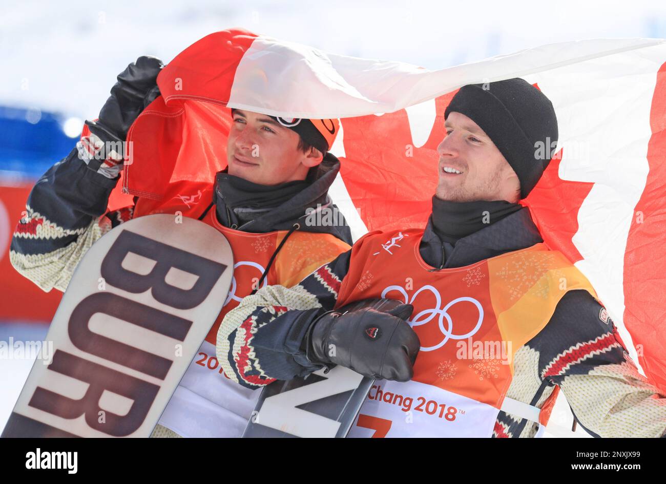 Canada's Max PARROT, silver (R) and Canada's Mark MCMORRIS, bronze ...