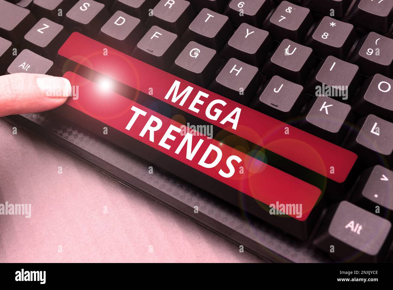 Hand writing sign Mega Trends. Word Written on powerful phenomena impacting the foundations of ...