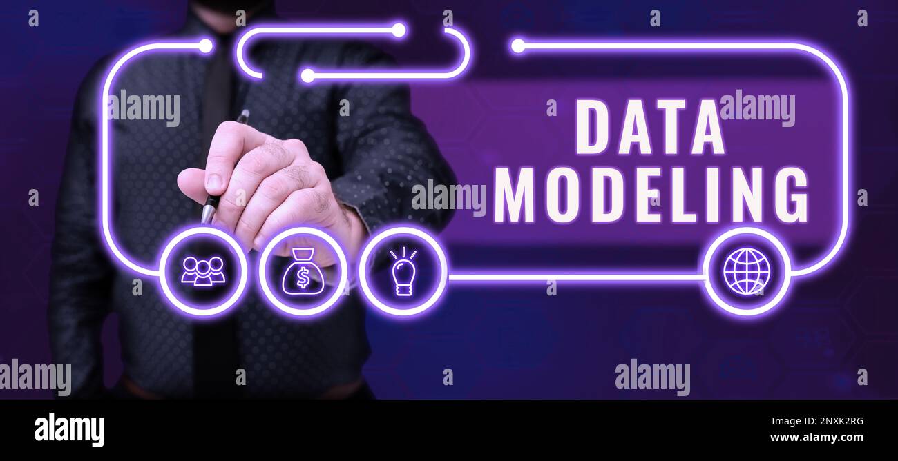 Conceptual display Data Modeling. Business showcase process of transferring data between data ...