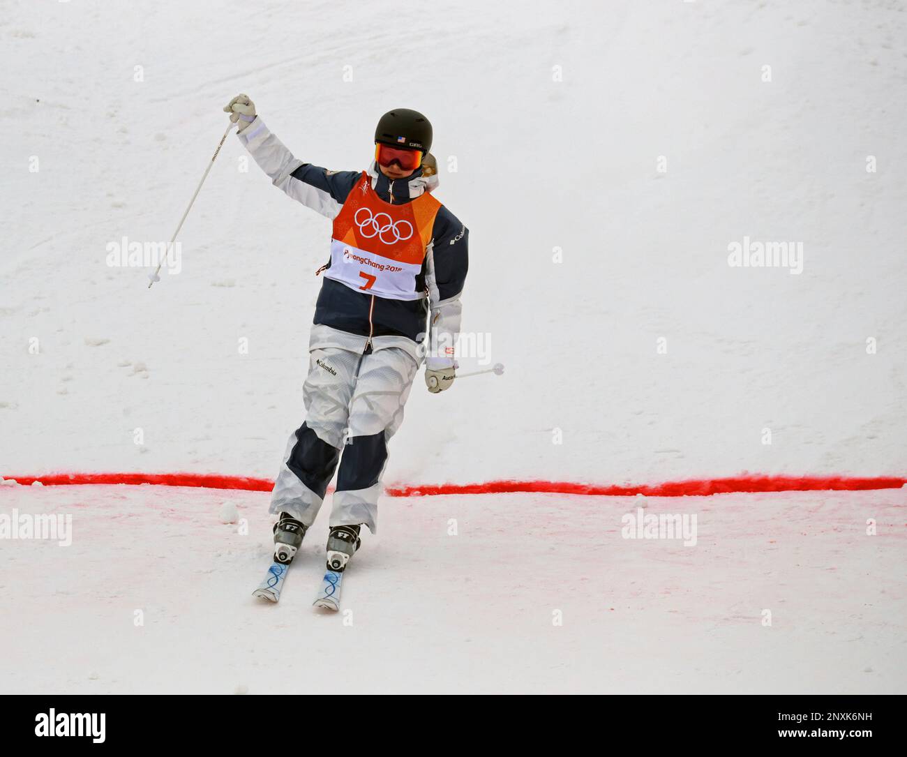 U.S. Morgan Schild reacts after crossing the finishing line of the ...