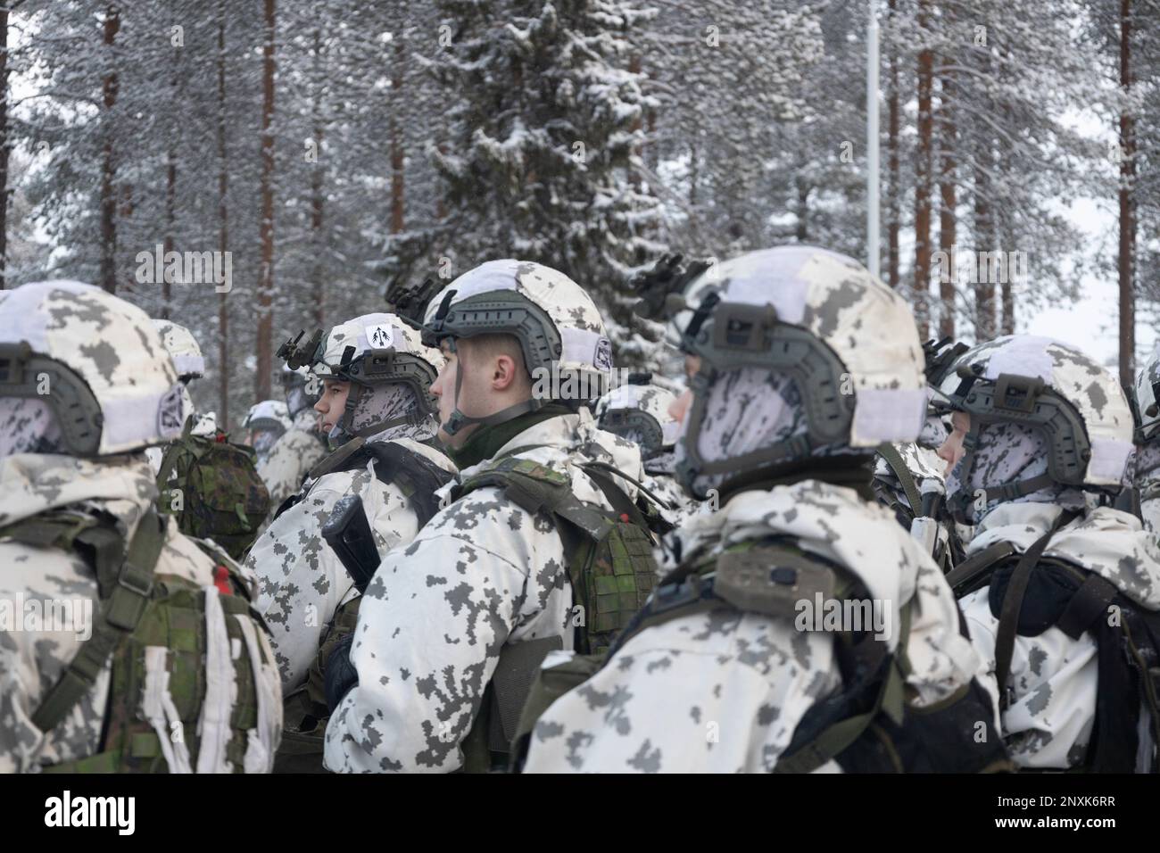 Finnish Soldiers from the Jaeger Brigade, participate in the opening ceremony for Defense ...