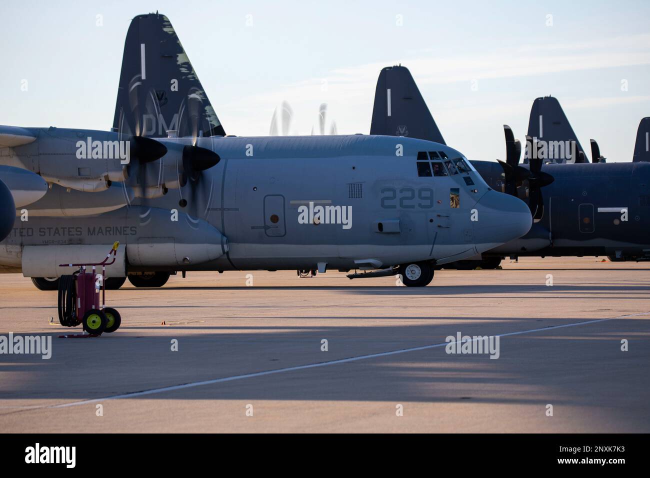 A U.S. Marine Corps KC-130J Super Hercules aircraft with Marine Aerial ...