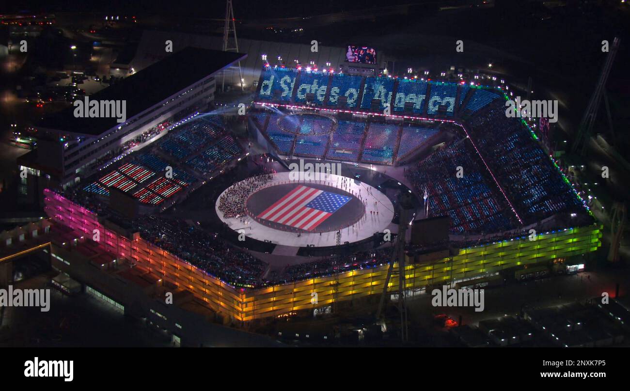 In this image made from video, athletes are introduced during the ...