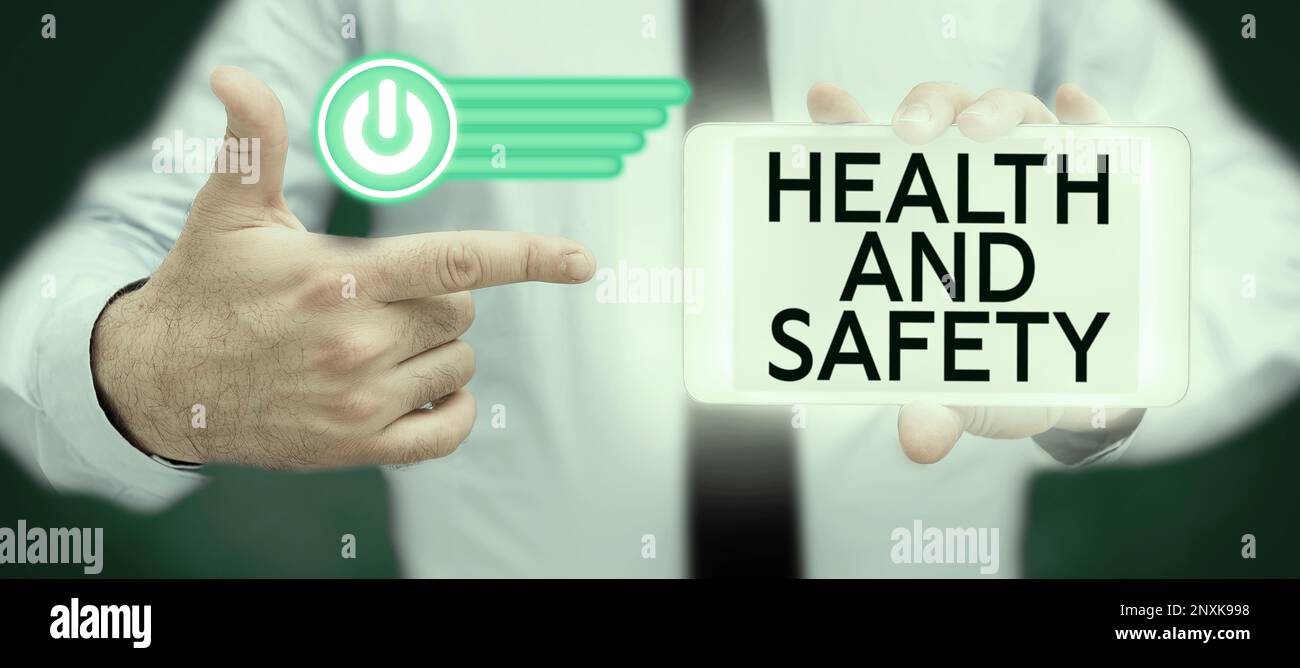 Text sign showing Health And Safety. Business idea Taking the ...