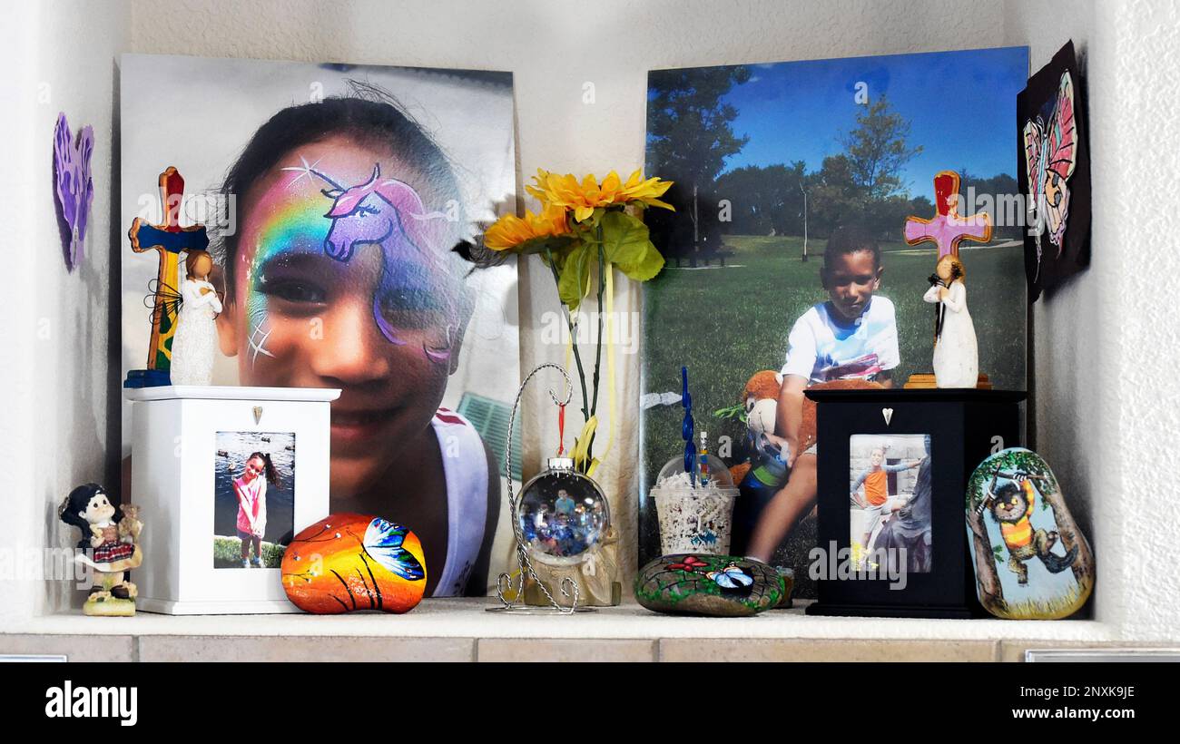 This Feb. 1, 2018 photo shows photos and memorabilia of Noah and Sophia ...