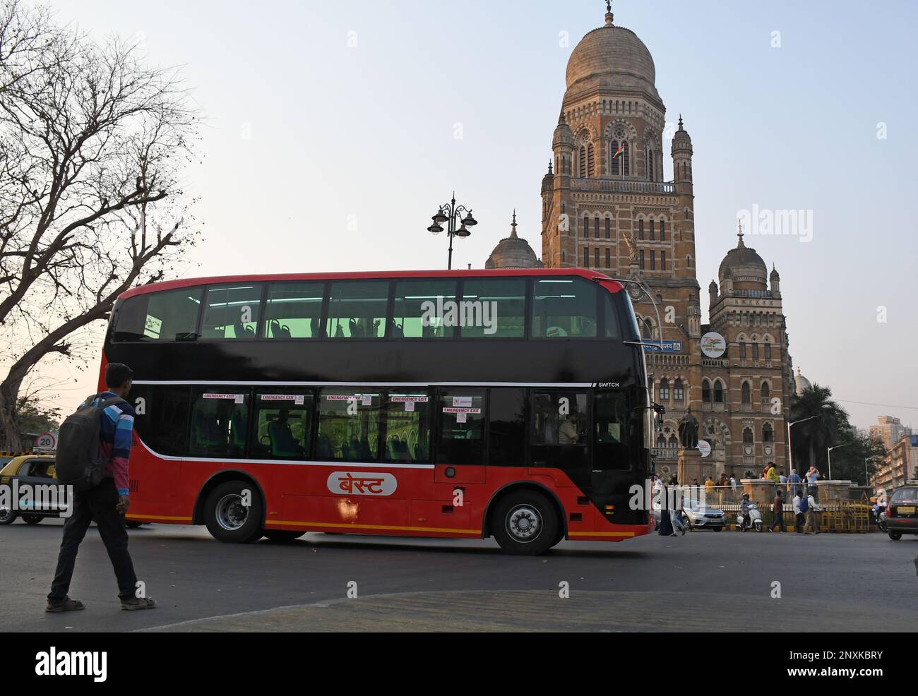 An airconditioned electric double decker bus drives by Brihanmumbai ...