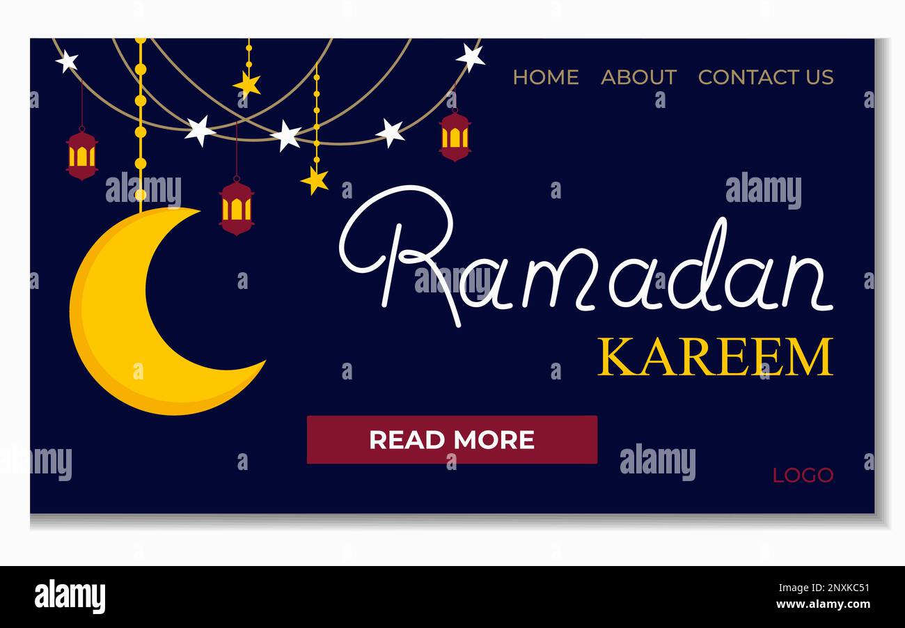 Ramadan Kareem Landing Concept With Crescent For Online Shop Flat Style Vector Illustration ...