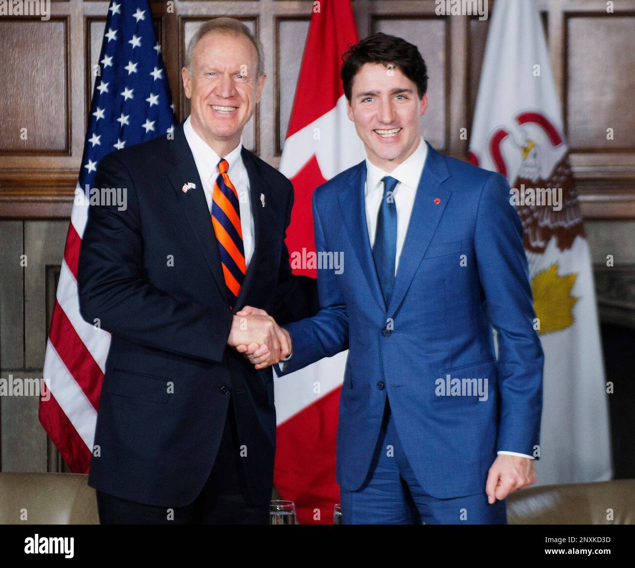 Canadian Prime Minister Justin Trudeau, right, meets with Illinois Gov ...