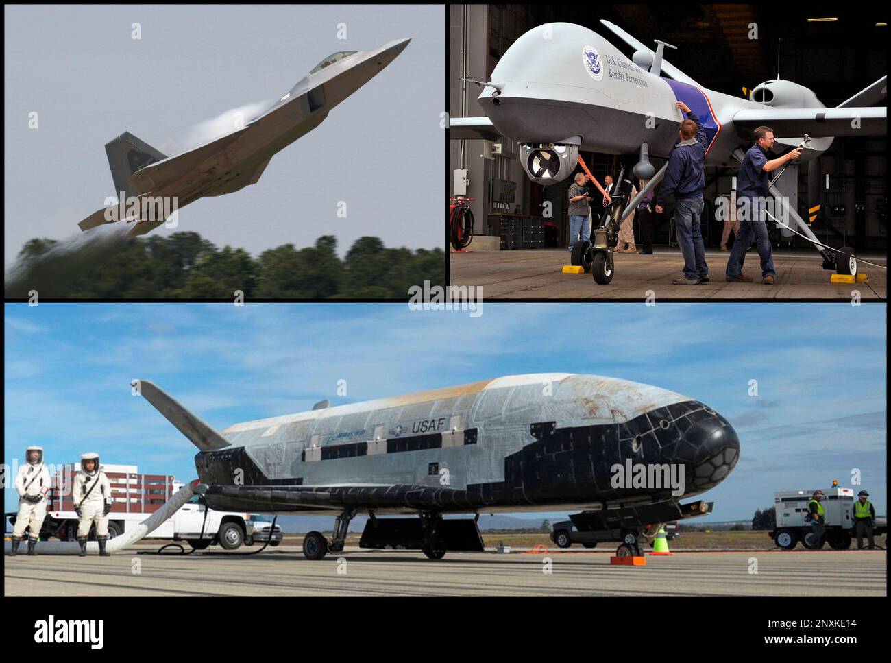 This combination of photos shows an Air Force F-22 Raptor stealth ...