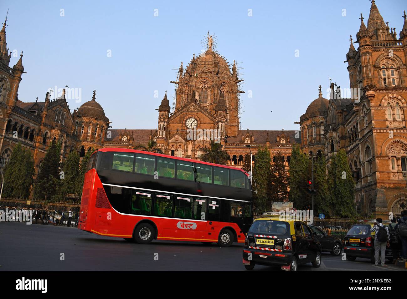 An airconditioned electric double decker bus drives past Chhatrapati ...