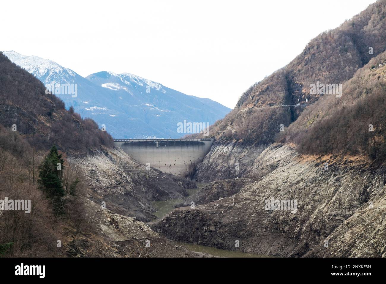 Switzerland, Canton Ticino, Verzasca valley, Verzasca dam, dam emptying ...