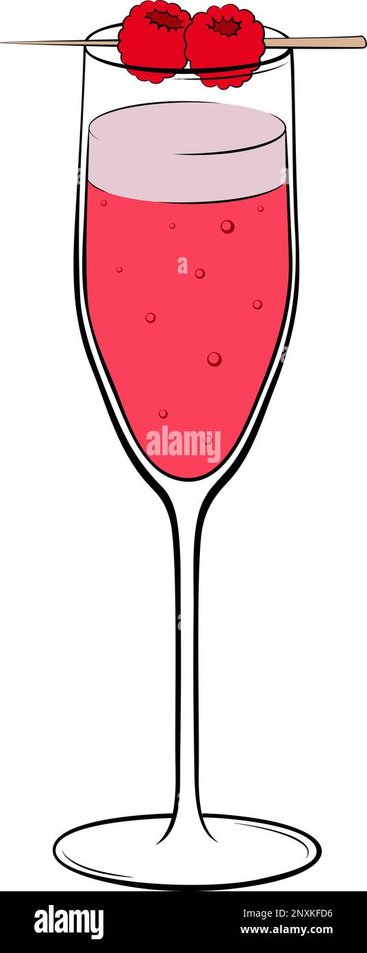 Classic French Kiss cocktail with fresh raspberry. Sparkling wine with ...