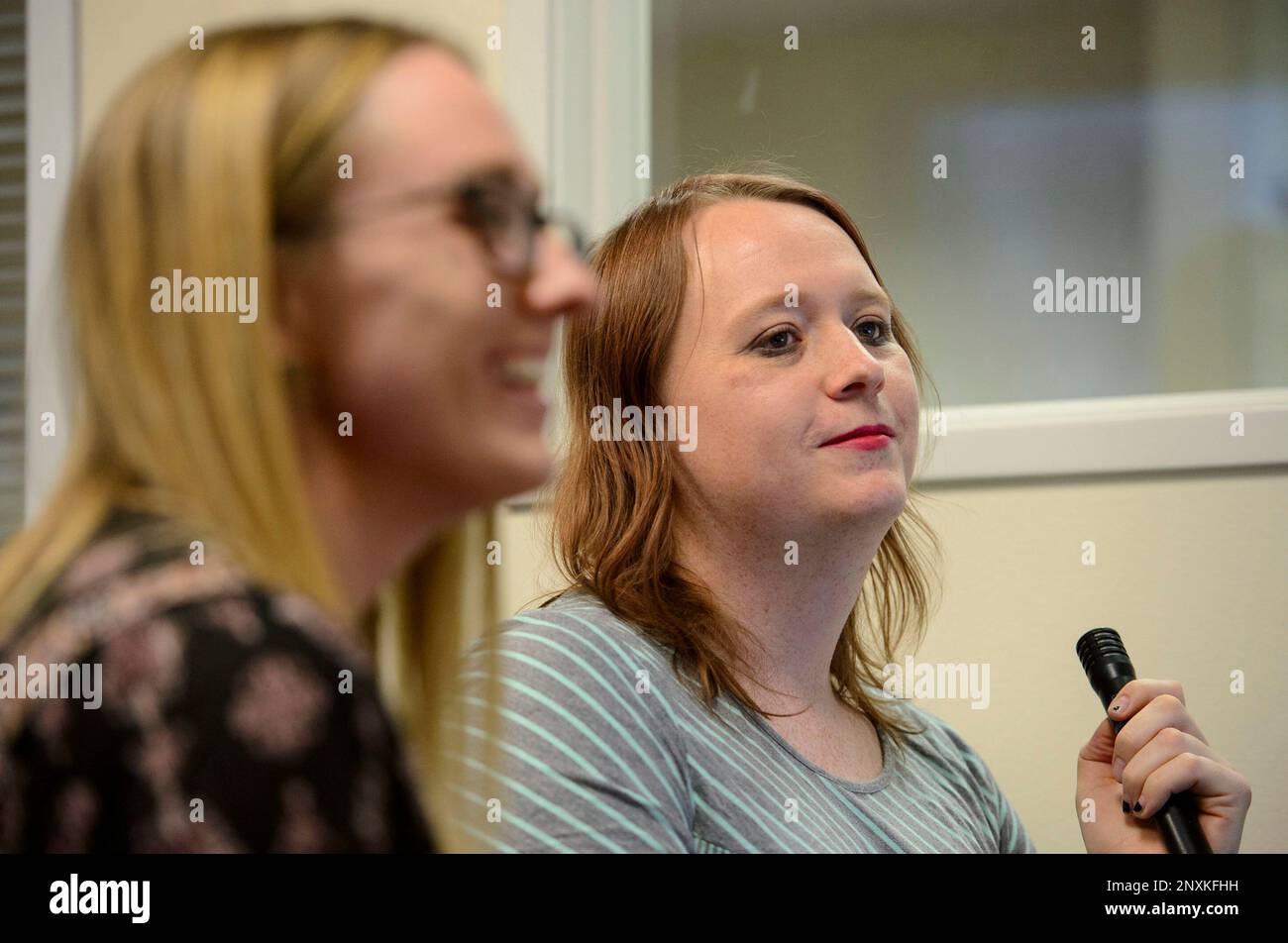 In this Jan. 16, 2018, photo, Jordan Gabbitas, right, works with ...