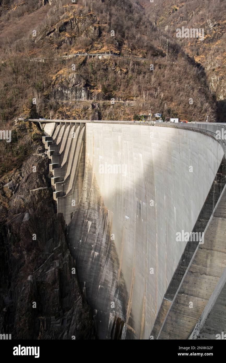 Switzerland, Canton Ticino, Verzasca valley, Verzasca dam, dam emptying ...